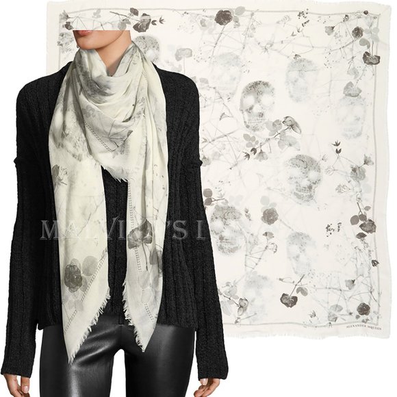 Alexander McQueen | Accessories | Alexander Mcqueen Scarf Skull Roses ...
